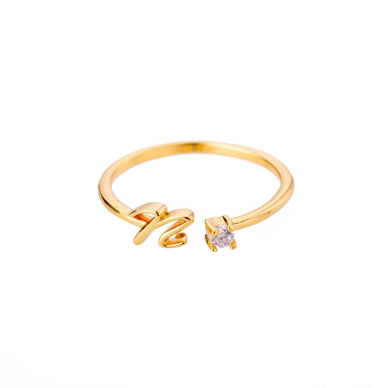 Gold Adjustable Diamanté Letter N Ring | Dylan's Den Crystal Shop