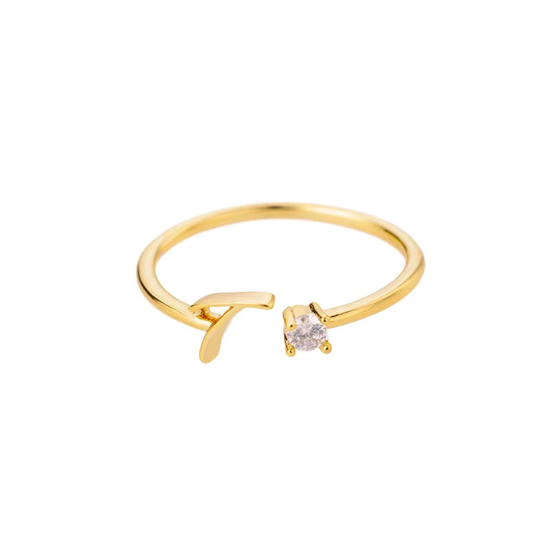 Gold Adjustable Diamanté Letter T Ring | Dylan's Den Crystal Shop