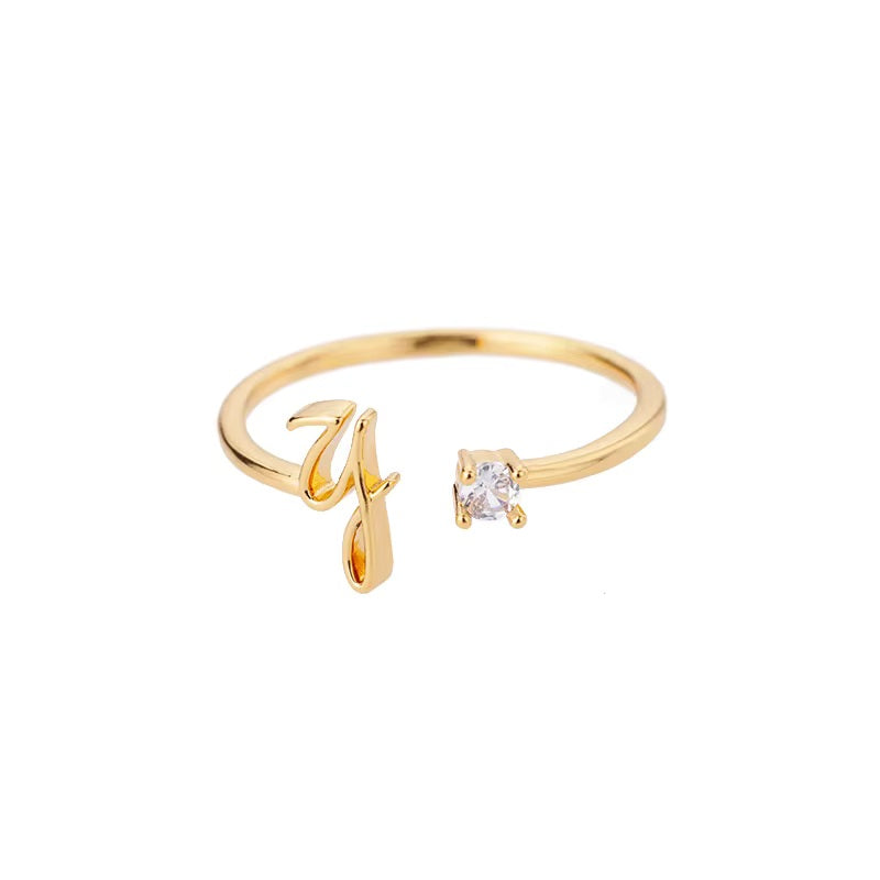 Gold Adjustable Diamanté Letter Y Ring | Dylan's Den Crystal Shop