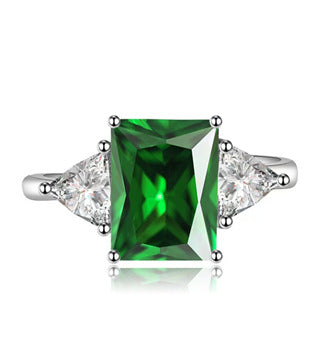 Adjustable Silver Green Rectangle Zircon Ring | Dylan's Den Crystal Shop